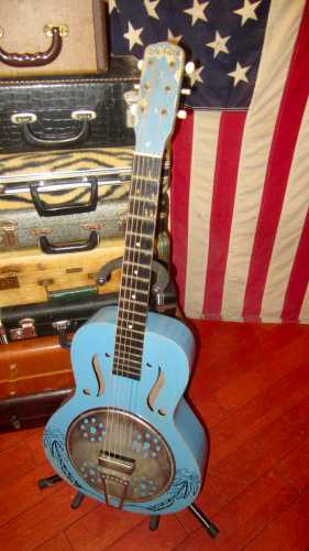 1960 Harmony Dalanta Resonator Guitar Blue w/ Hawaiian Stencil ...