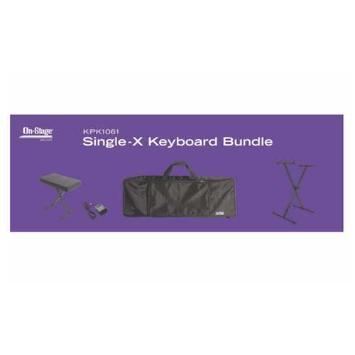 On-Stage KPK1061 Bundle with Single-X Keyboard Stand, Deluxe Bench, 61 ...